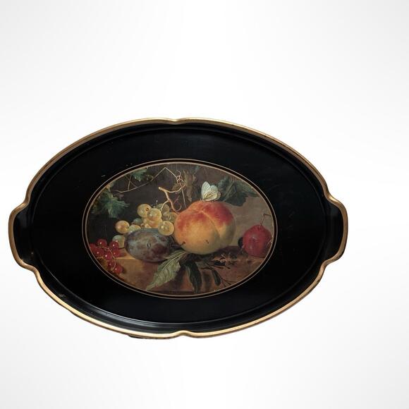 Dining | Vtg Lady Clare Black Toile Tray Still Life Fruits Decoupage ...
